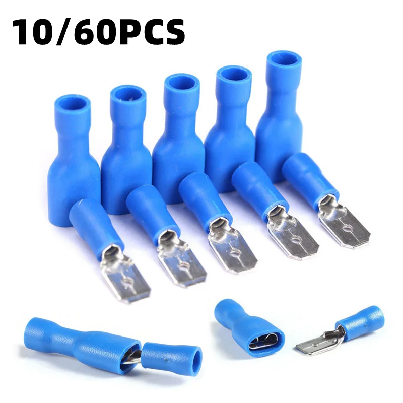 10-60-100PCS-Male-Female-Spade-Crimp-Wire-Cable-Connector-Blue ...