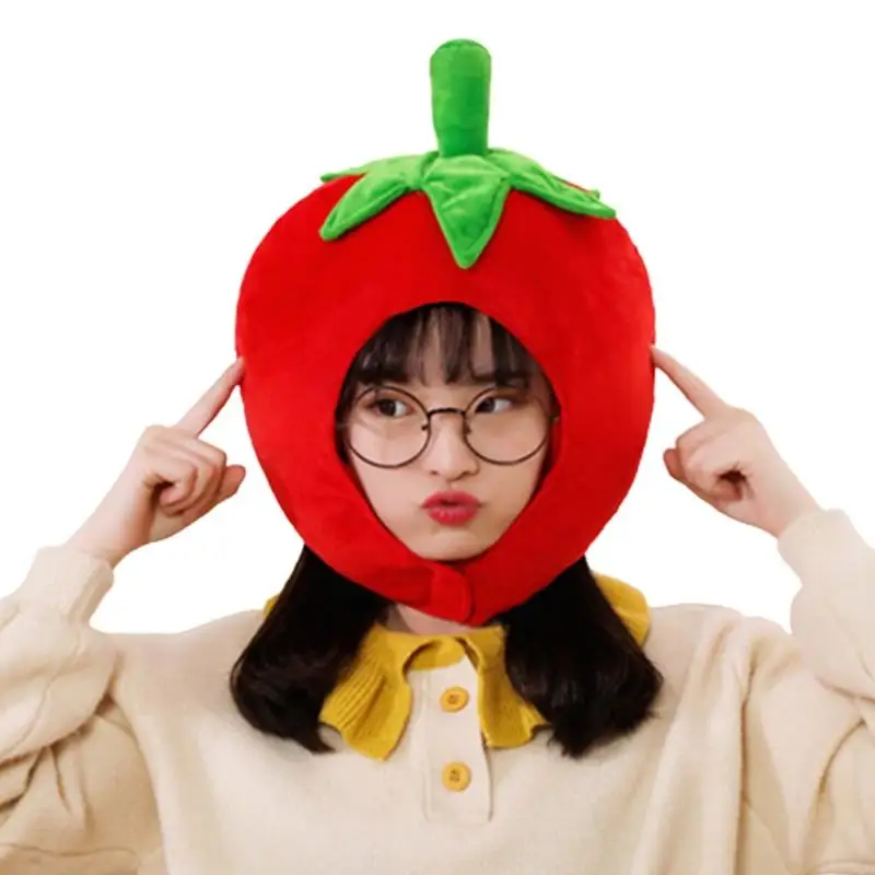 Adult Kids Lovely Tomato Shape Plush Hat Funny Fruit Stuffed Toys ...