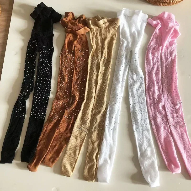 1pair Kids Girl Tight Fashion Fishnet Stockings Hollow Lace Rhinestone ...