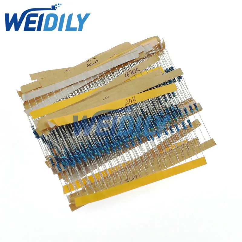 600pcs/lot 1/4w Metal Film Resistor Kit 1% Resistor Assorted Kit Set 10 ...
