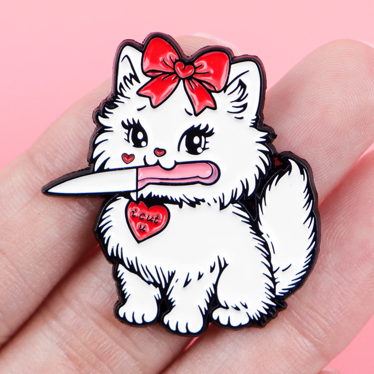 Cute Cat With Knife Enamel Pins Cartoon Brooches Badge Lapel Pin For ...