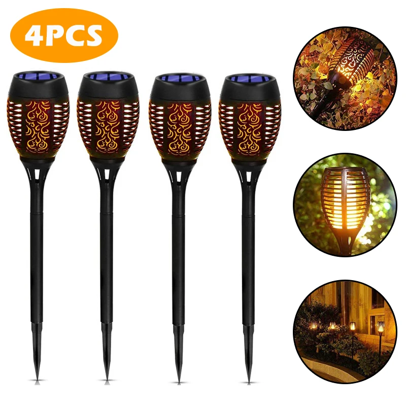 12/33/72/96LED Solar LED Flame Torch Light Outdoor Waterproof Night ...