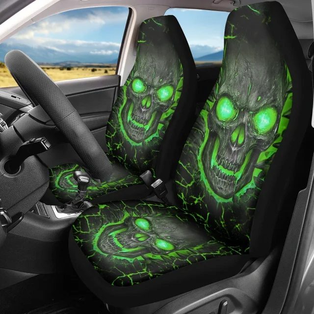 Green Skull Seat Covers JEOCODY Skull Print Car Seat Covers With