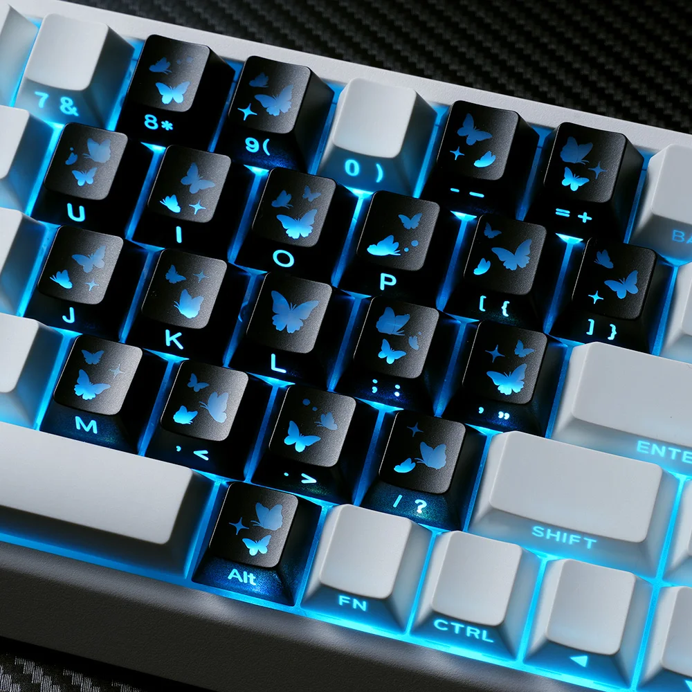 Side Printed Keycaps 21 Keys Soft-Glow Satin Metallic Paint Translucent ...