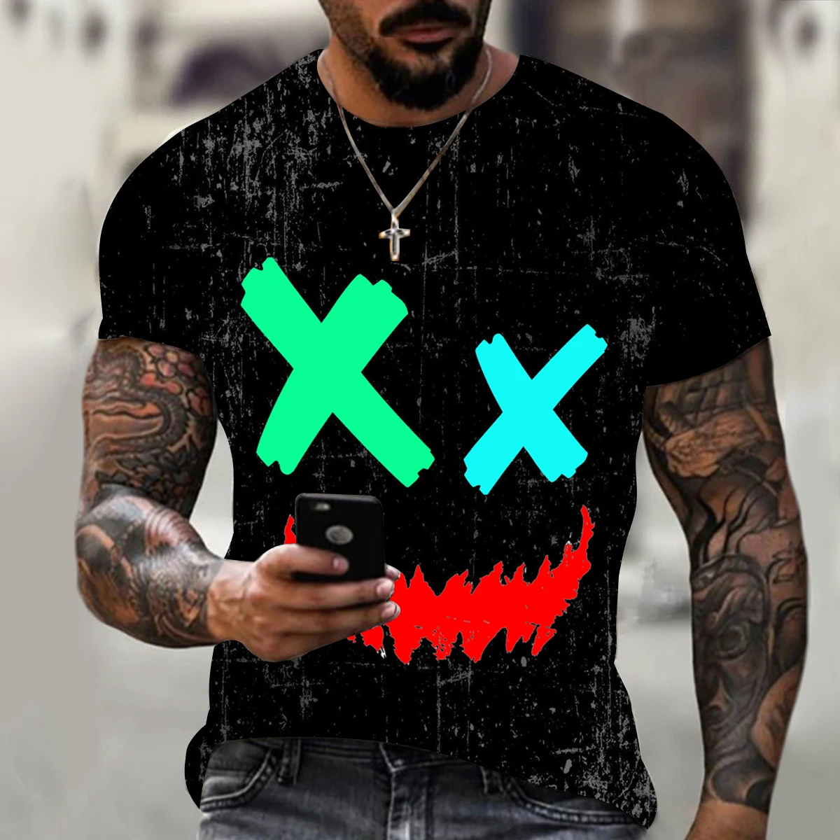 Summer-Round-Neck-T-shirt-Smiley-Face-3D-Printing-Mens-T-shirt-Hip-hop ...
