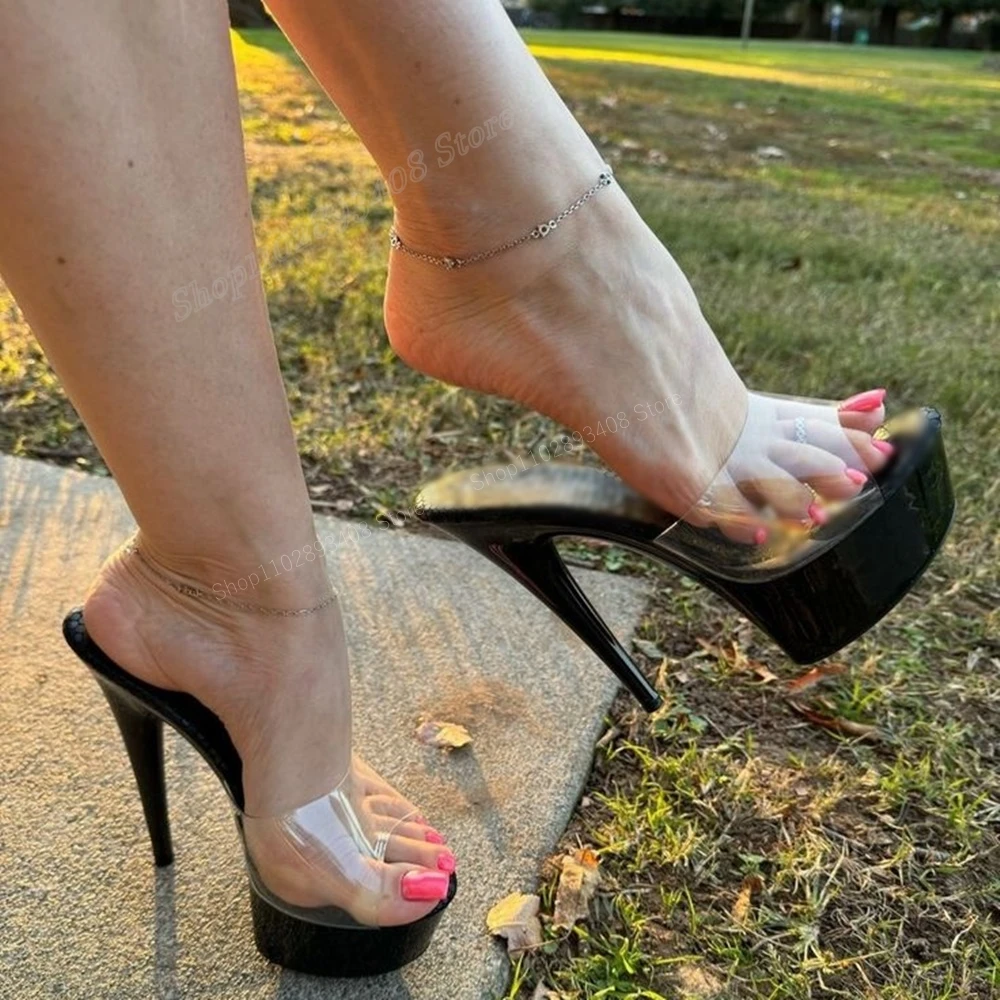 Siyah-PVC-Peep-Toe-platformu-terlik-15cm-Stiletto-y-ksek-topuk-moda ...