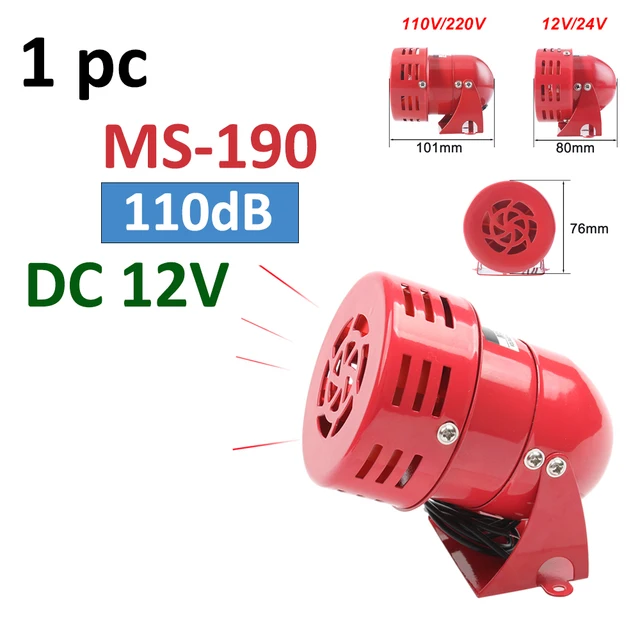 MS-190/290/390 DC 12V 24V 220V 110V Rouge Mini Métal Moteur Sirène Industrielle Alarme Son ...