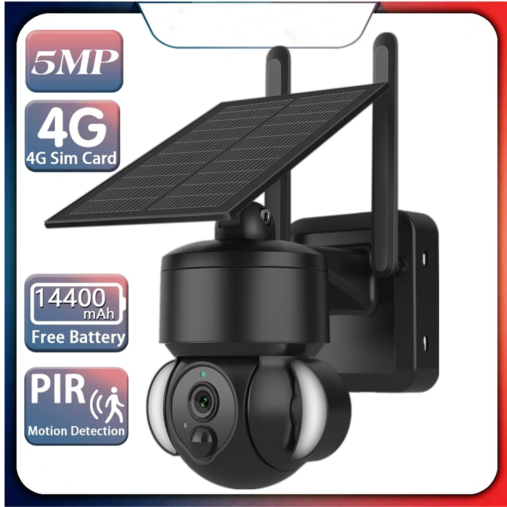 5MP 4G SIM Card Wifi Solar Camera PTZ Outdoor PIR Human Detection Audio ...
