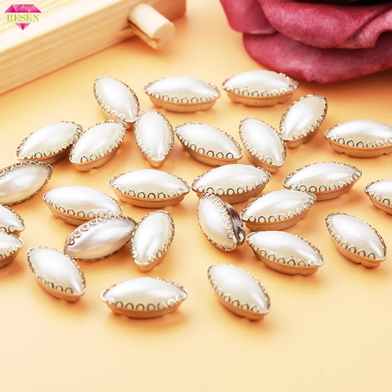 Resen New Arrival 20pcs/pack 7x15mm Horse Eye Pearl Rhinestones Sew On ...