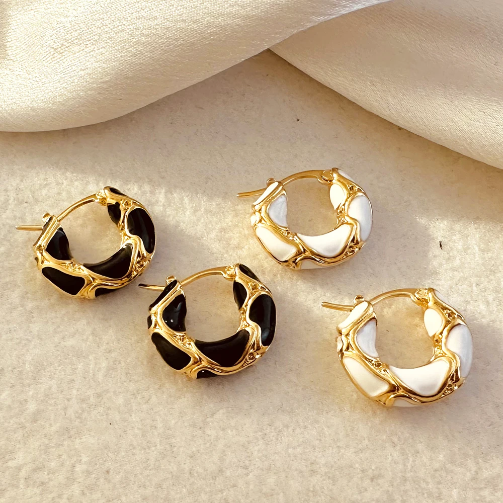 New Trendy Enamel Color Metal Texture Small Hoop Earrings for Women ...