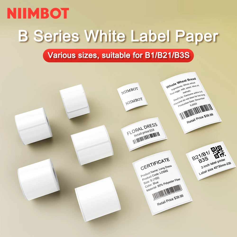 NIIMBOT-B21-B1-B3S-Full-white-series-Thermal-Label-Sticker-Paper ...