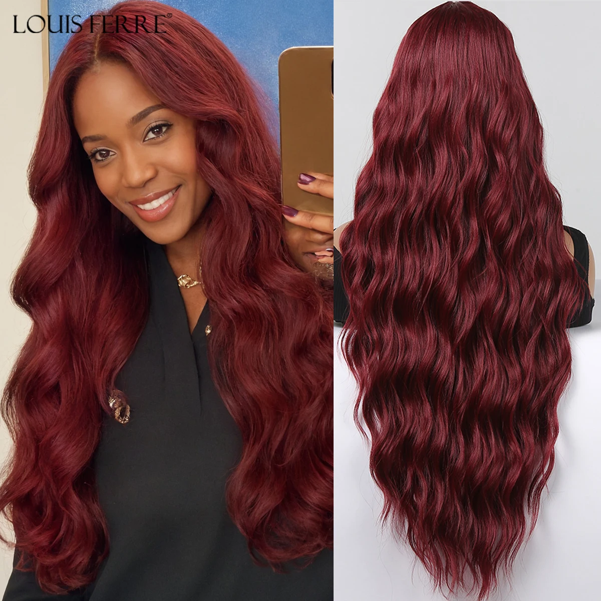 LOUIS-FERRE-Synthetic-Lace-Wigs-for-Afro-Women-Long-Natural-Wave-Wine ...