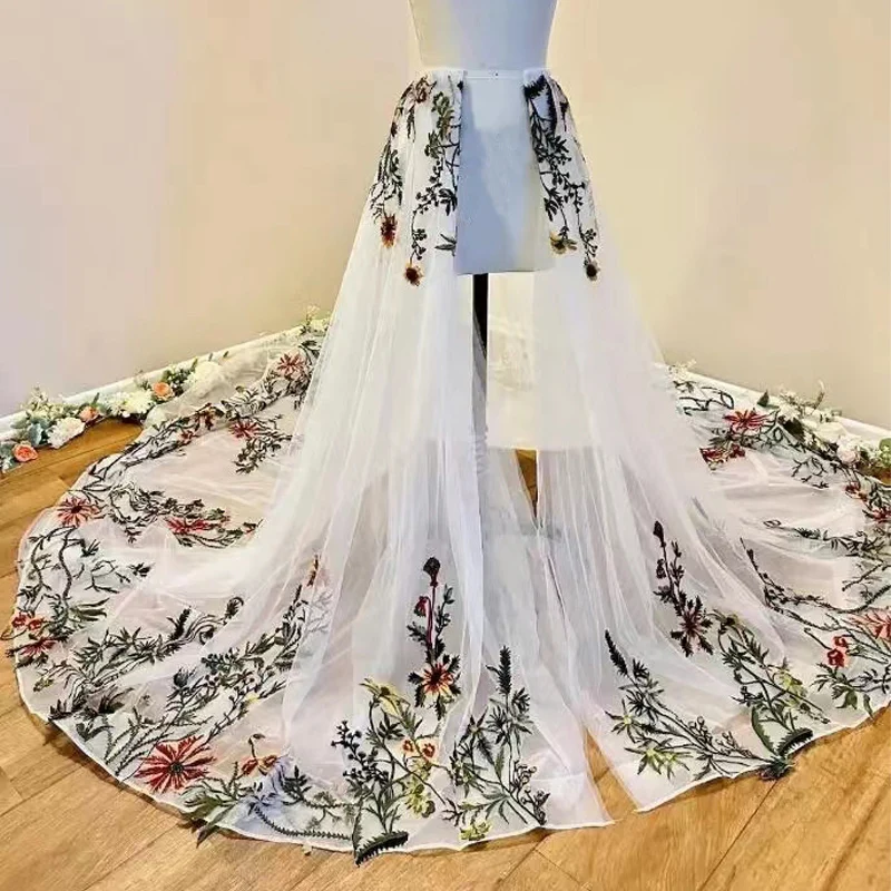Colorful-Flower-Embroidery-Bridal-Detachable-Skirt-Boho-Wedding ...
