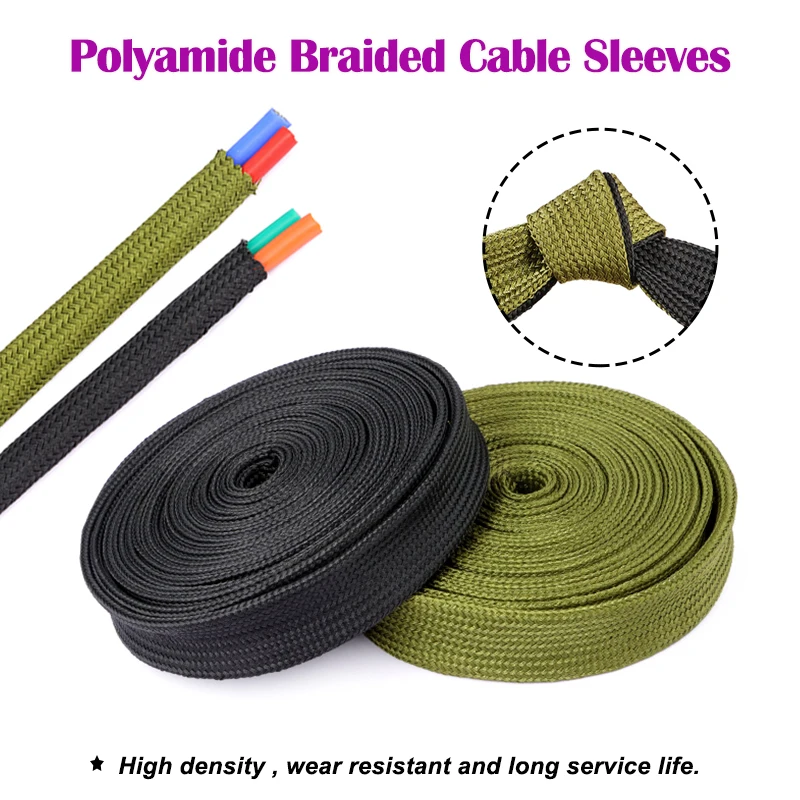 1M/20M Cable Sleeve 2.5mm-60mm Tight Nylon Braided High Density ...