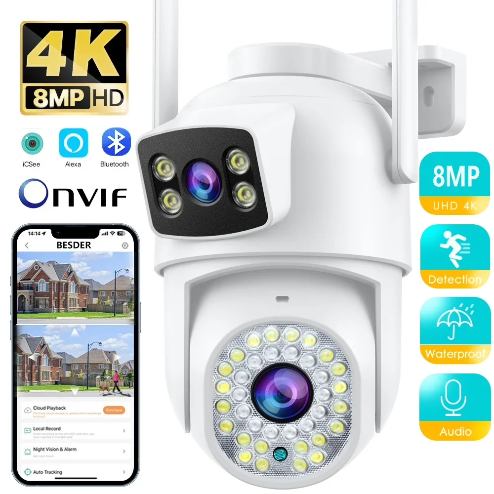 8MP 4K HD Wifi Camera Outdoor Dual Screen IP Camera Human Detection 4MP ...
