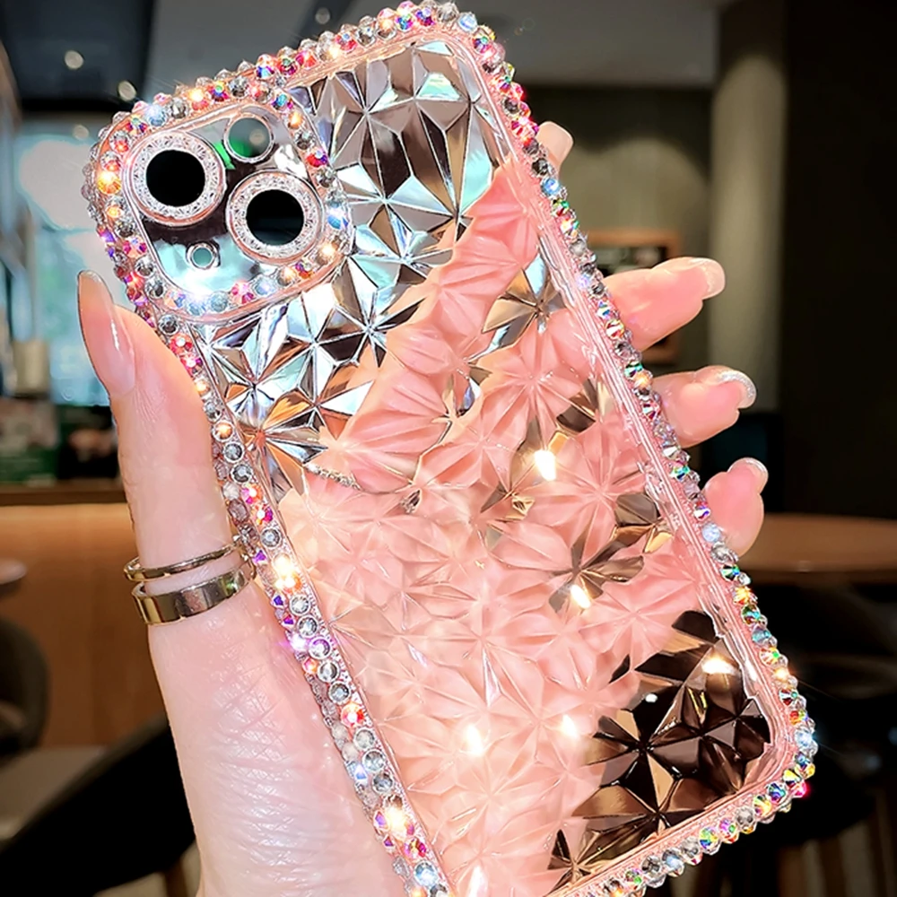 Cute-Pink-Bling-Crystal-3D-Diamond-Gems-Cases-for-iPhone-14-15-13-12 ...