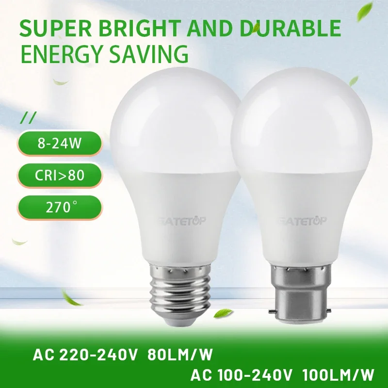 2 pièces 24W 20W 18W 15W ampoule haute Lumen E27 B22 Base lampes Led ...