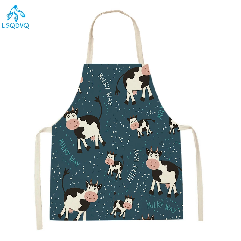 Cute-Cow-Bear-Print-Women-Kitchen-Aprons-Kids-Linen-Bib-Home-Cleaning ...