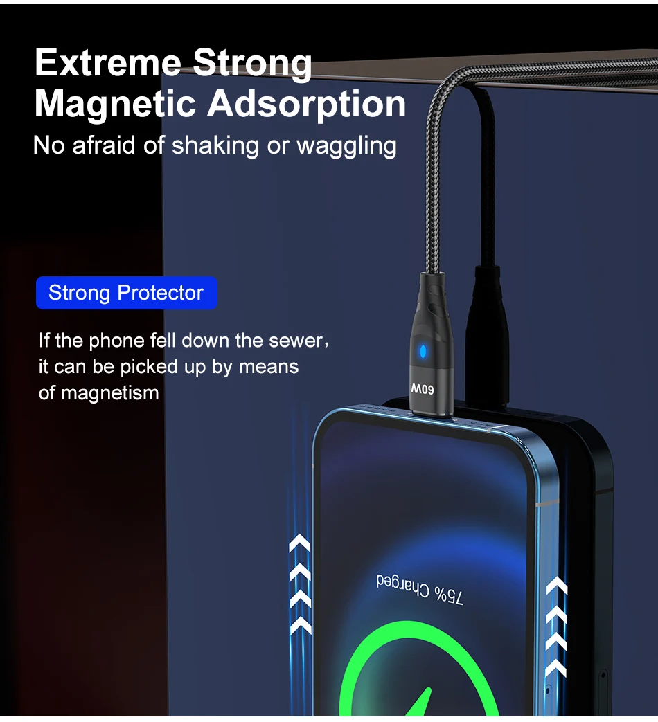 USLION-Câble magnétique USB C vers USB C 60W,fil de charge super rapide ...