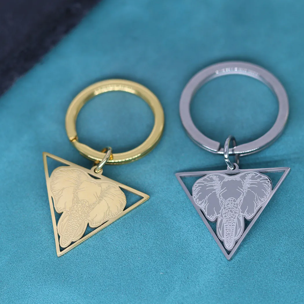 Triangle-Elephant-Head-Keychain-For-Men-Women-Gold-Plated-Stainless ...