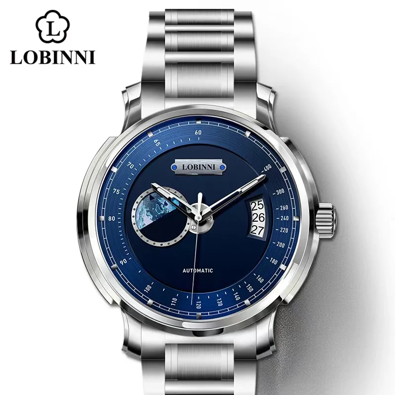Lobinni seagull movimento mecânico relógio masculino marca de luxo aço ...