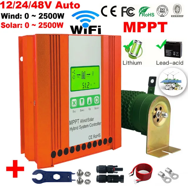 5000W Wind Solar Hybrid System MPPT Charge Controller With Dump Load 2500w Wind Turbine2500W ...
