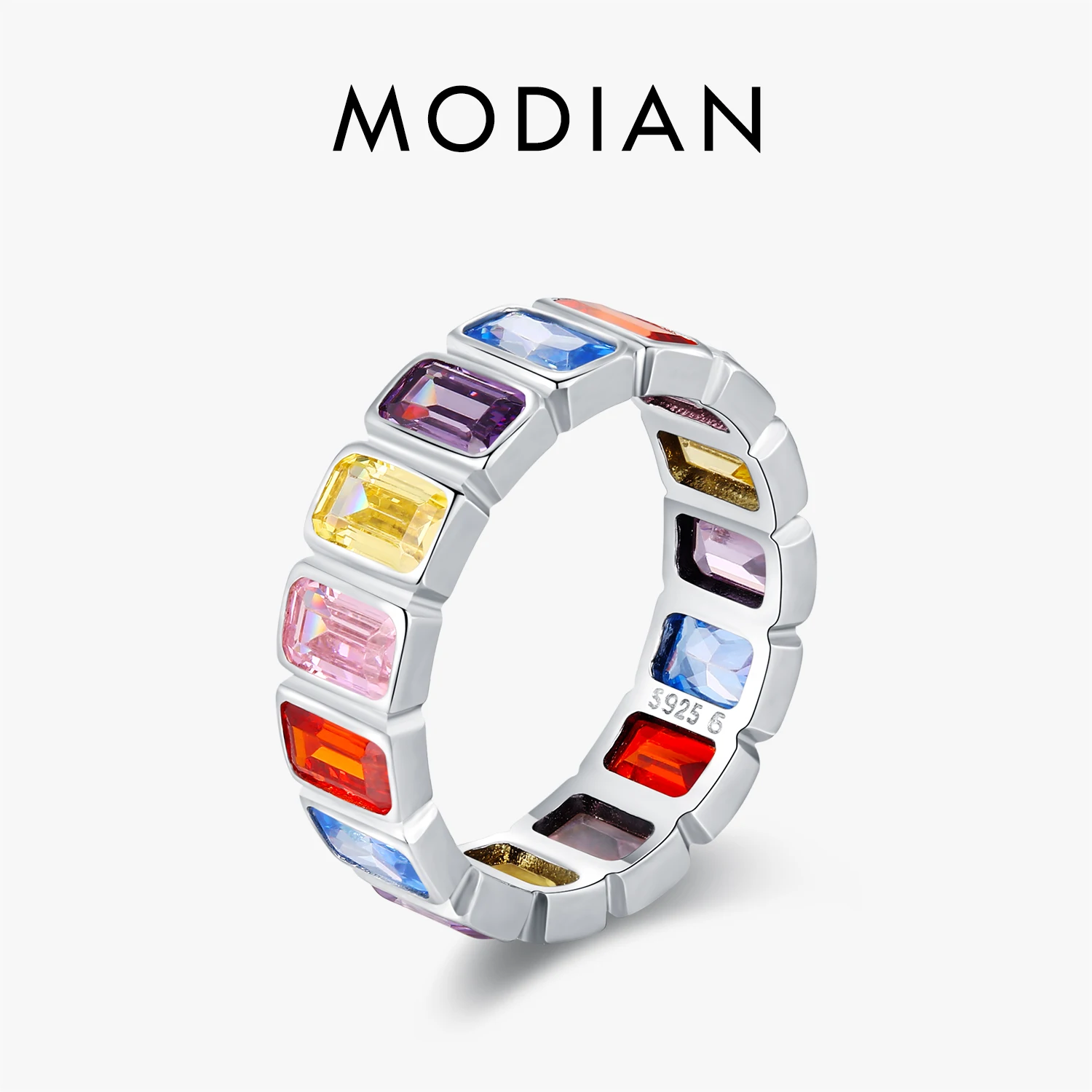MODIAN 925 Sterling Silver Luxury Sweet Rectangle Colorful CZ Eternity ...