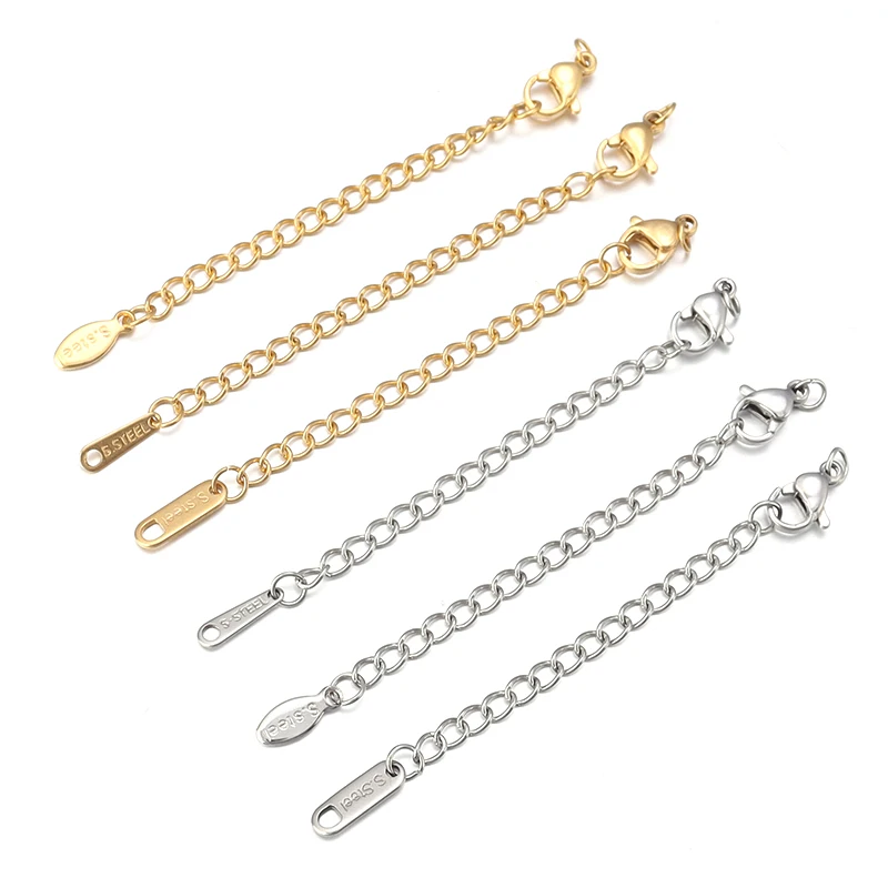 10pcs/lot Stainless Steel Extension Chains Link Jump Rings Lobster ...