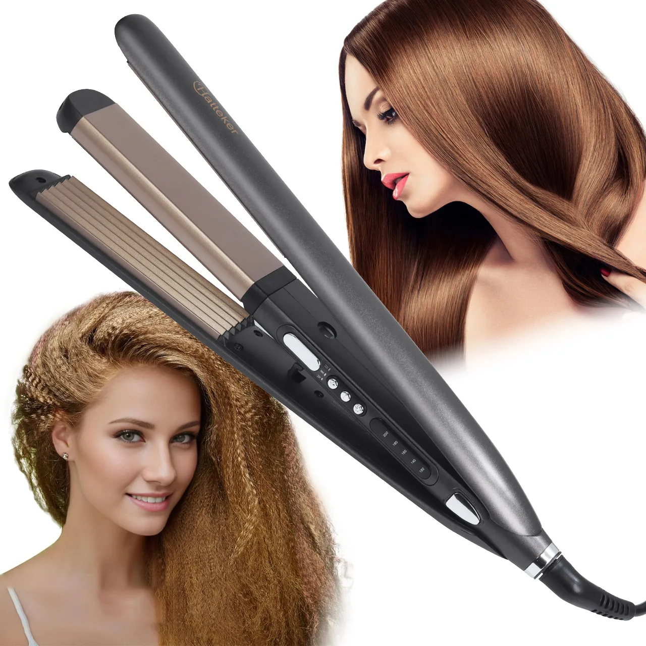 Hair Straightener And Curler Ceramic Multi-Functional Styler with ...