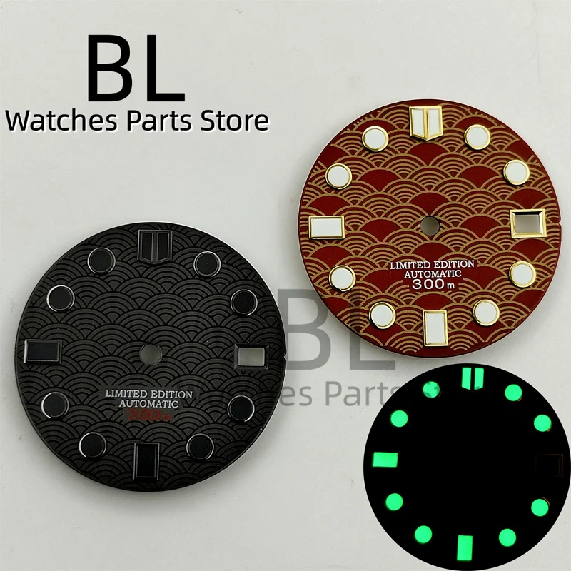 BLIGER-28-5mm-Fish-Scale-Pattern-Watch-Dial-Red-Gold-Dila-With-Green ...