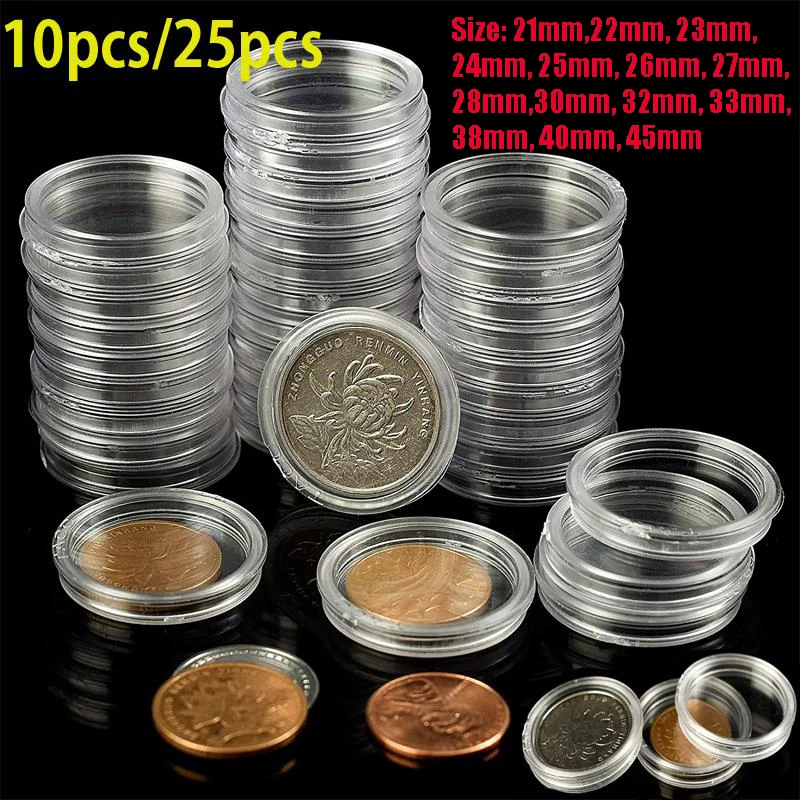 10pcs 25pcs 21mm-38mm Round Coin Holder Display Capsules Box Storage ...