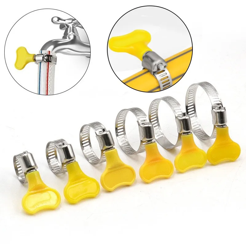 1-5PCS-Adjustable-Yellow-Plastic-Handle-Hand-Twist-Hose-Clamps-Worm ...