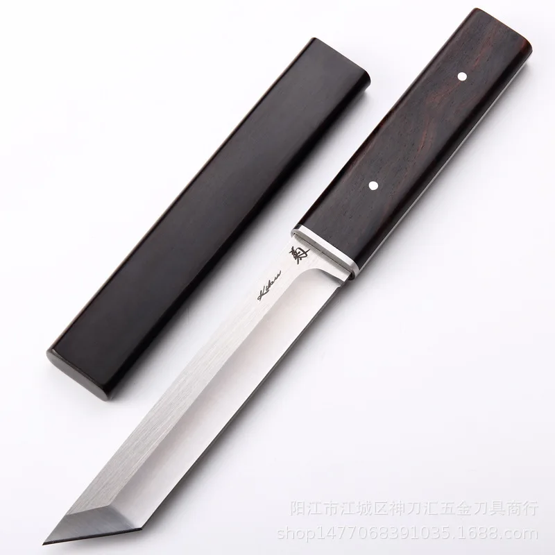 Japanese-samurai-ebony-tactical-straight-knife-high-quality-D2-steel ...