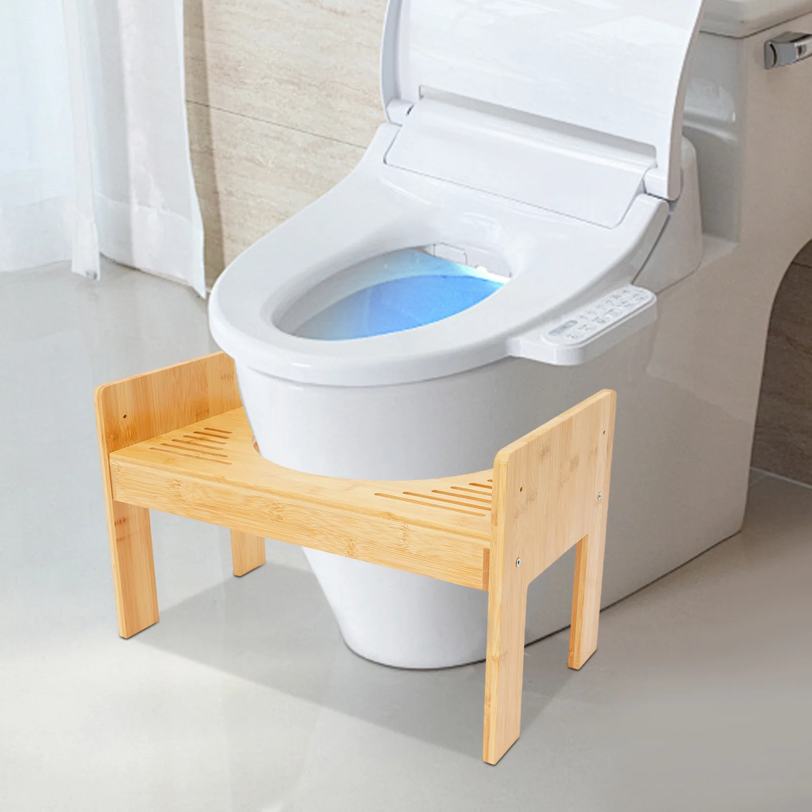 Adjustable Toilet Squatty Step Stool Bamboo Wood Bathroom Potty Aid ...