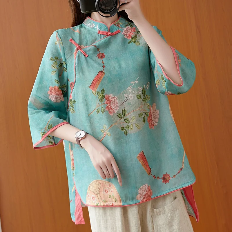 New-Woman-Traditional-Chinese-Clothing-Top-Retro-Flower-Print-Hanfu-Top ...