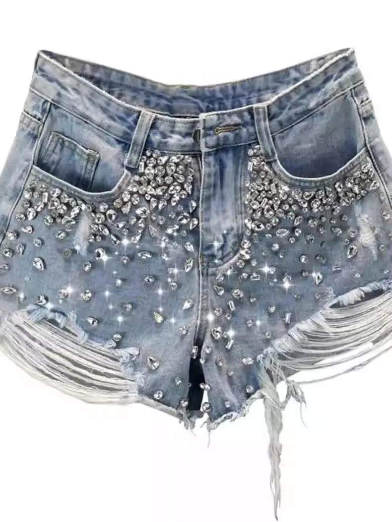 Fashion-Diamond-Hole-Denim-Shorts-Summer-2024-New-Women-s-Sexy-High ...