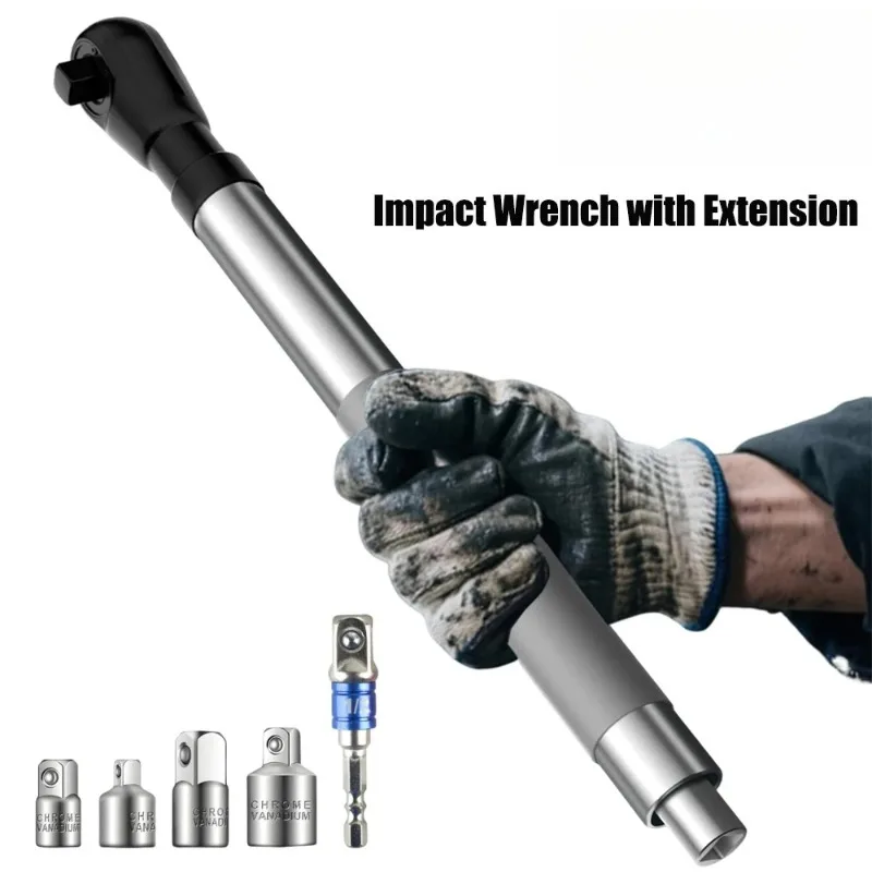 Offset Impact Extension Wrench Auto Repair Tool with 4 Socket Adapters ...