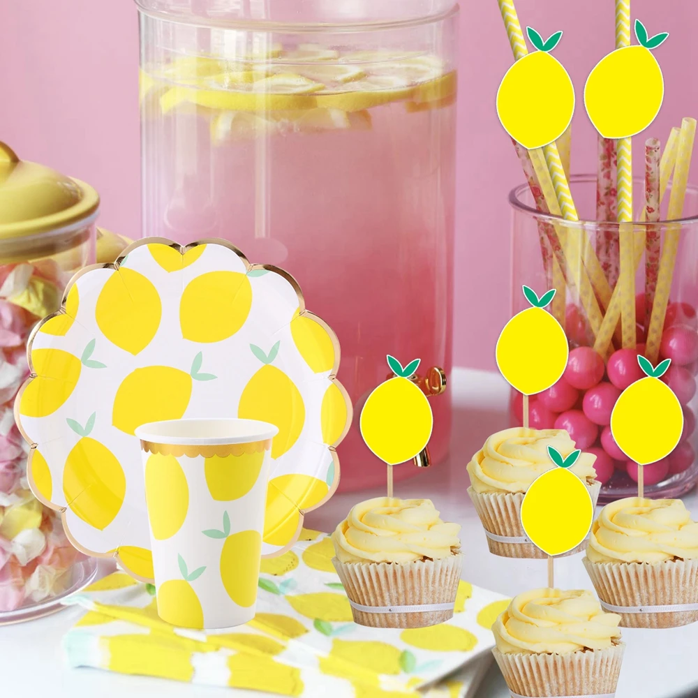 Lemon-Disposable-Tableware-Paper-Cups-Plates-Cake-Toppers-for-Summer ...