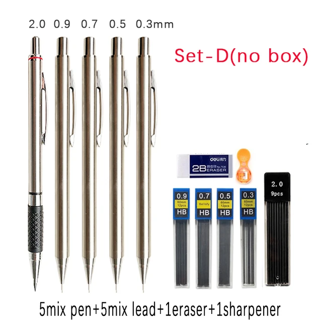 6pcs Metal Mechanical Pencil with Pen Box Lead Eraser Pencil Sharpener ...