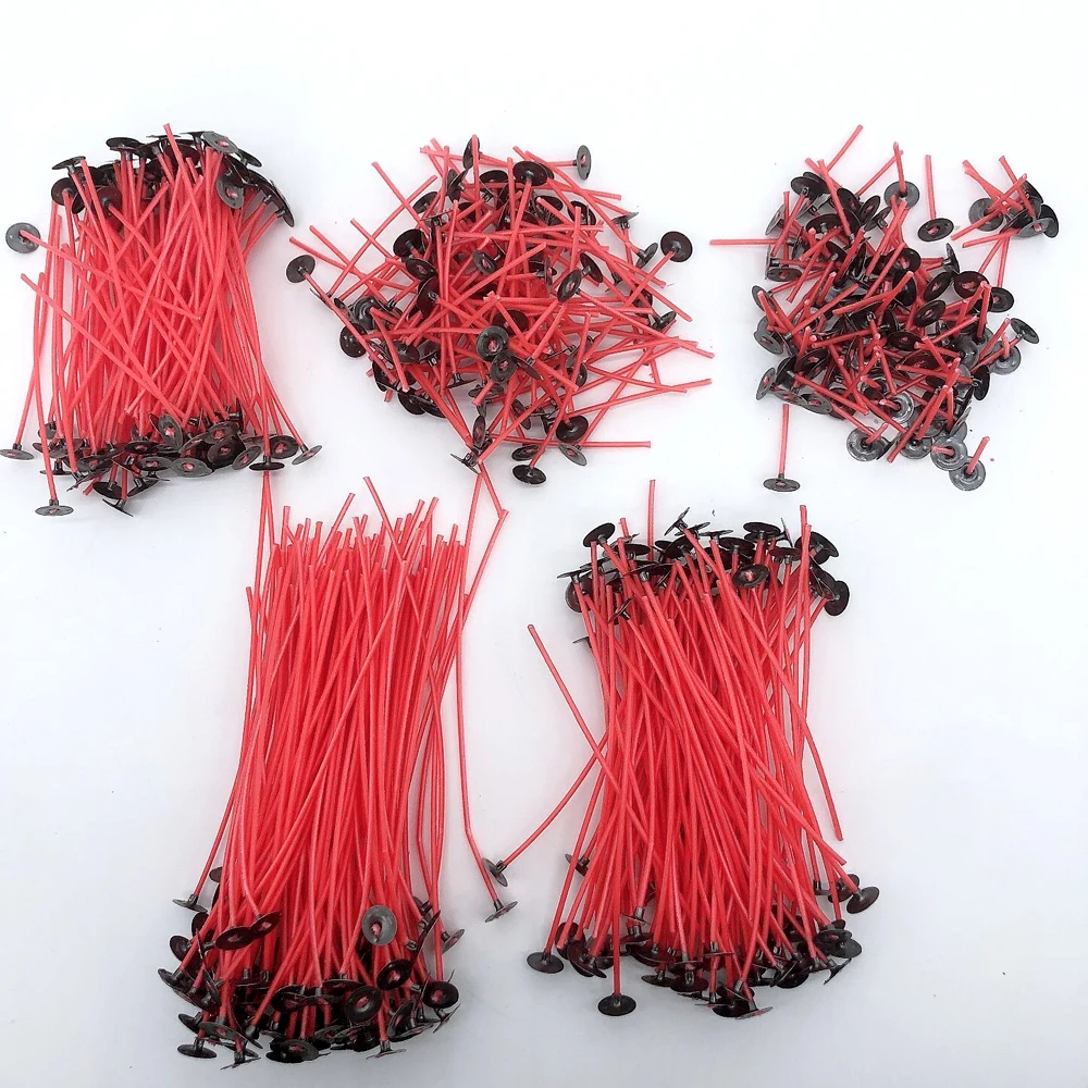 100Pcs Smokeless Red Candle Wicks Pre-Waxed Ghee Cotton Core Wicks with ...