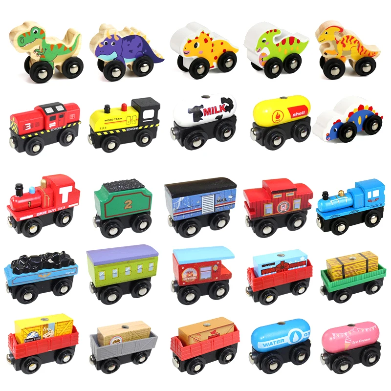 Wooden Magnetic Train Locomotive Car Toys Wood Railway Car Accessories ...