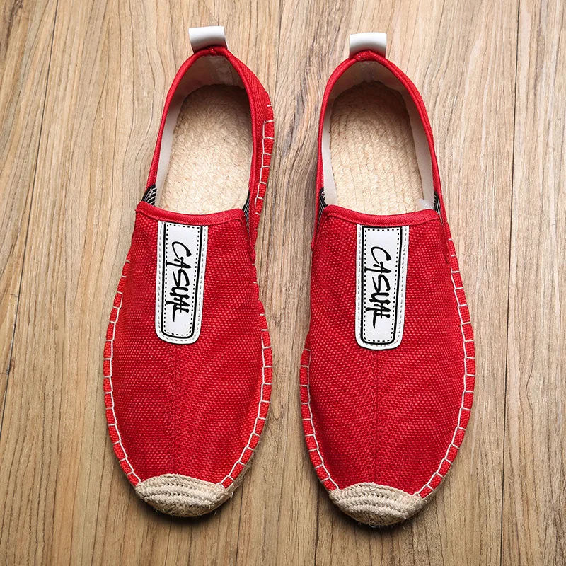 Linen Male Casual Shoes Loafers Mens Flats Weaving Fisherman Shoes Men ...