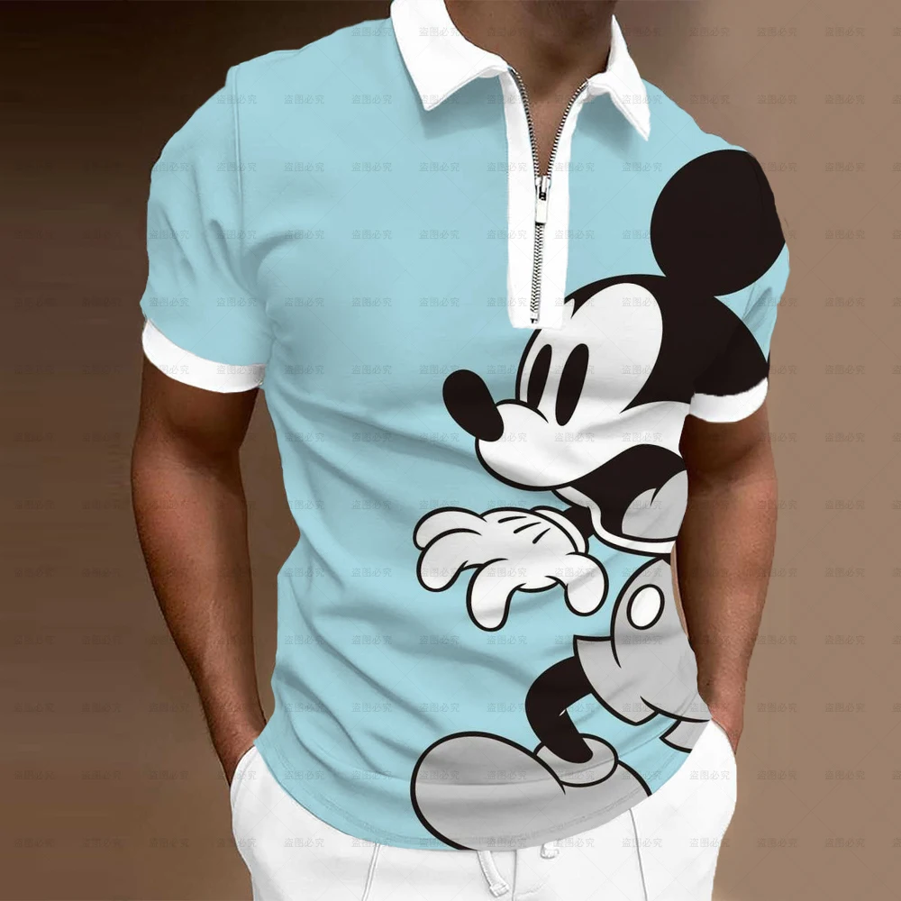Men's Clothing Disney Mickey Mouse Mickey Polo Shirt Casual Lapel Zip ...