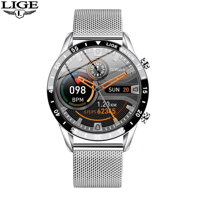 LIGE Luxury Full Circle Touch Screen Men Smart Watch Bluetooth Call ...