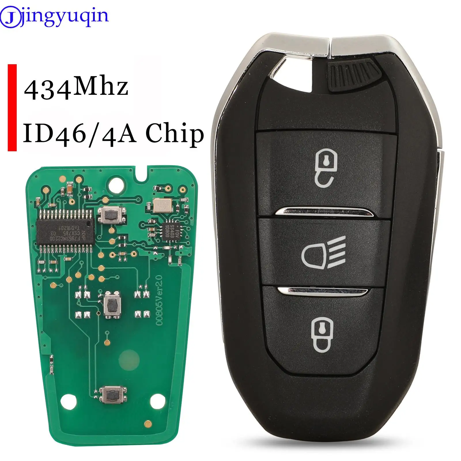 Jingyuqin 3Buttons Smart Remote Car Key 434Mhz 4A For Peugeot 3008 5008 ...