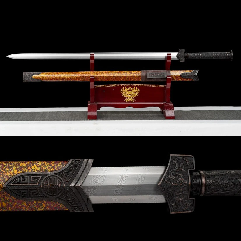 102cm-Medieval-609-Damascus-Steel-twist-grain-eight-sided-sword-Jin-Shu ...