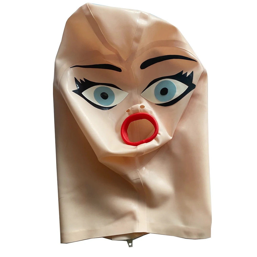 Sexy Baby Pink Flesh Latex Women Man Hood Rubber Fetish Mask Heroine ...