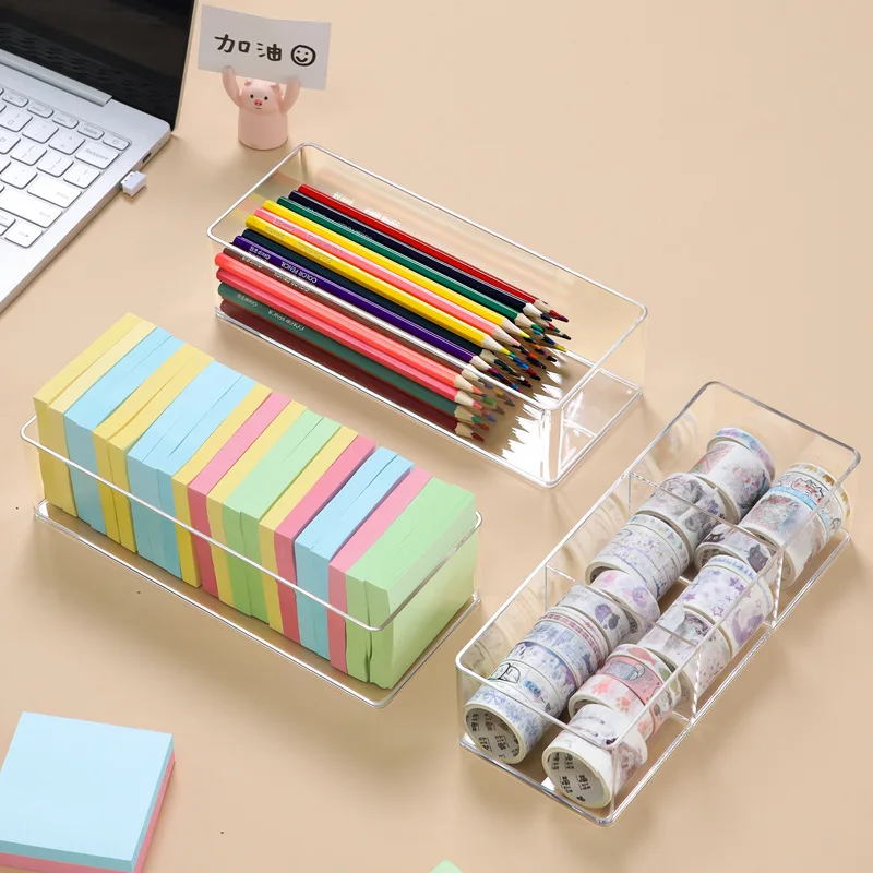Large-capacity-Desktop-Sticky-Note-Stationery-Storage-Box-Case-Clear ...
