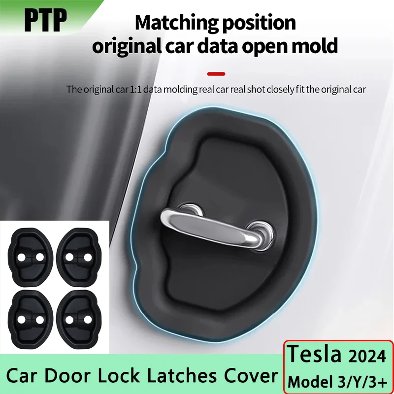 For-Tesla-Model-Y-2024-4pcs-Car-Door-Lock-Latches-Cover-Silicone-Mute ...