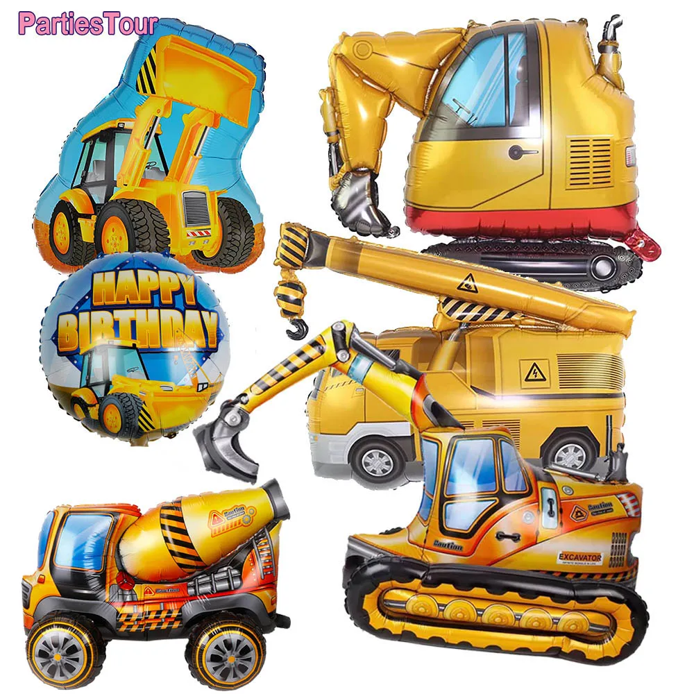 1pc Big Construction Truck Birthday Helium Balloons Excavator Forklift ...